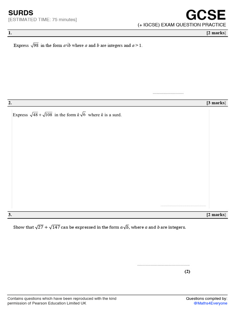 Surds - Revision Questions | PDF | Accuracy And Precision | Area