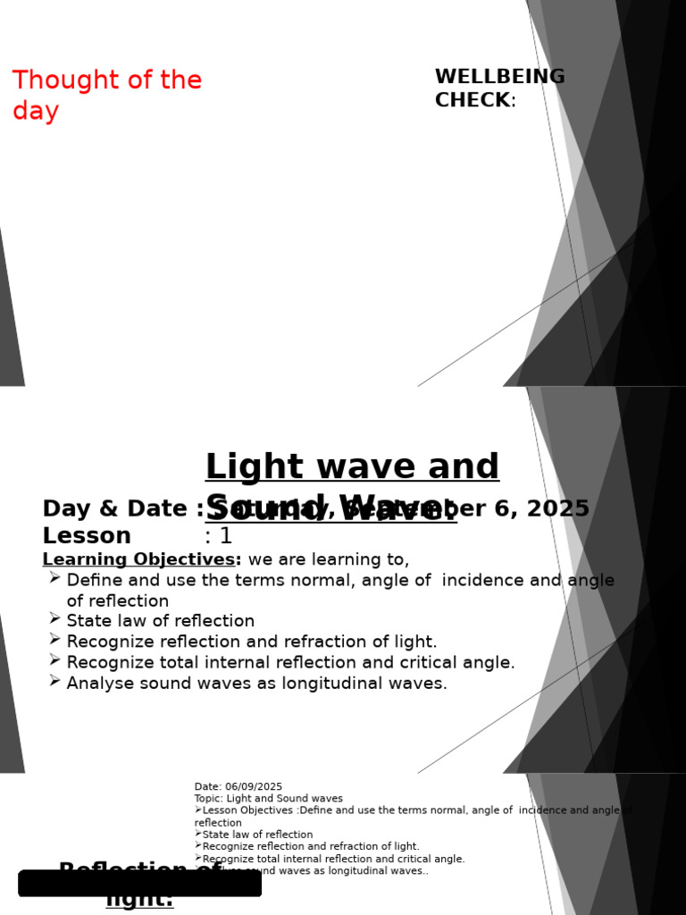 Gr.9 Comb Sci Physics-Light and Sound Wave | PDF | Reflection (Physics) | Refraction