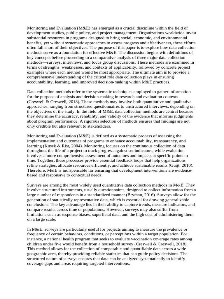 Collection Methods Used in M&E | PDF | Survey Methodology | Evaluation
