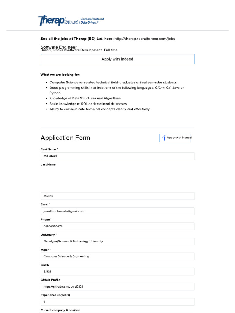 Therap Software Engineer at Therap (BD) LTD | PDF