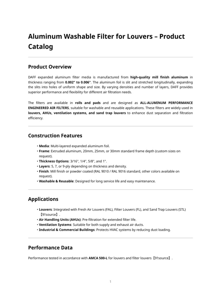 Aluminum Washable Filters for Louvers | PDF | Plywood | Building Materials