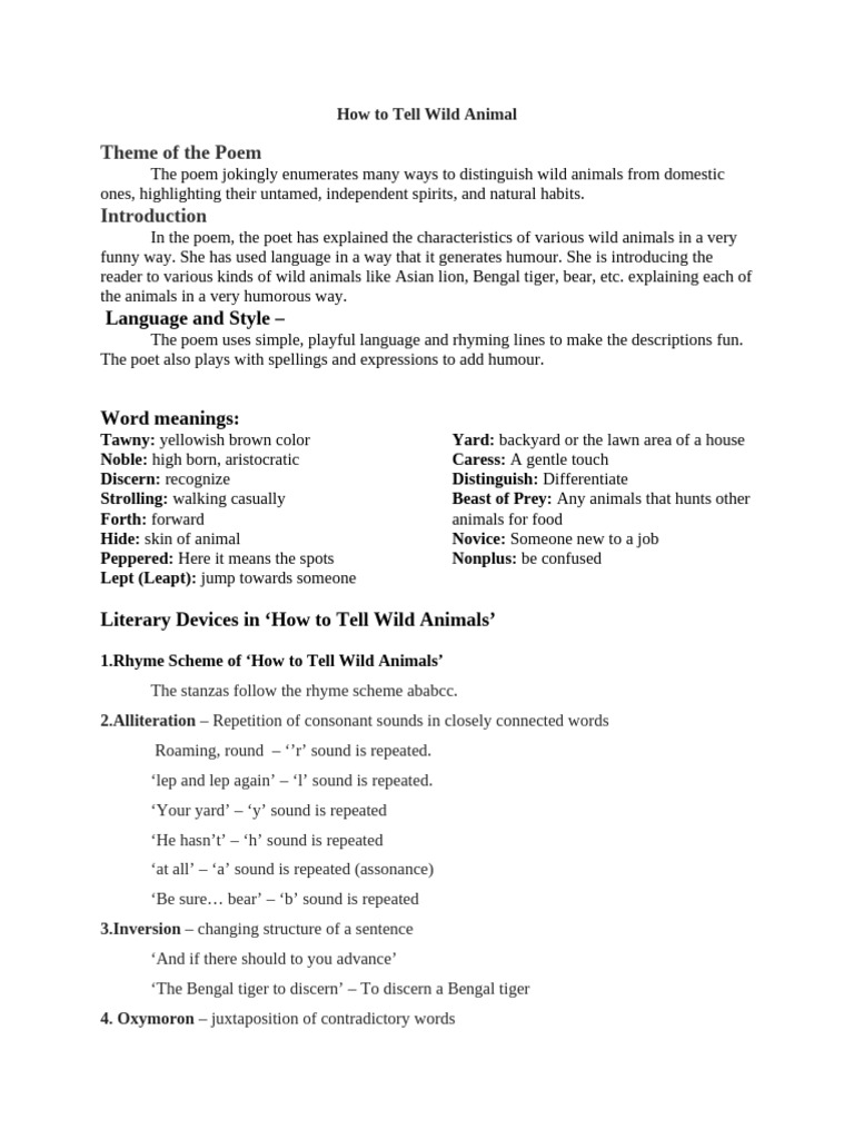 How To Tell Wild Animals | PDF | Poetry | Rhyme