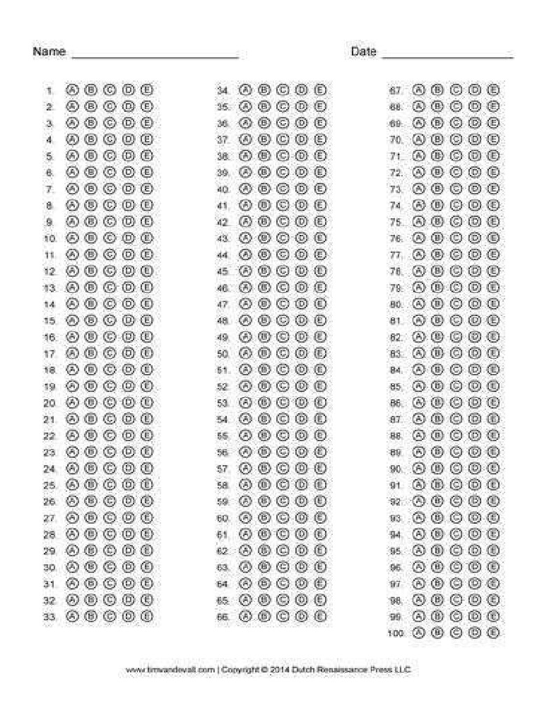 Printable Answer Sheet Templates PDF For Multiple Choice Tests ...