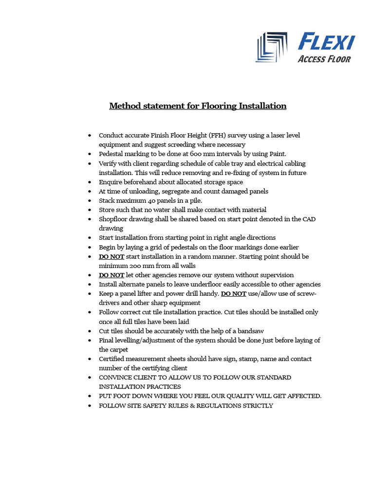 Flooring Installation Method Statement | PDF
