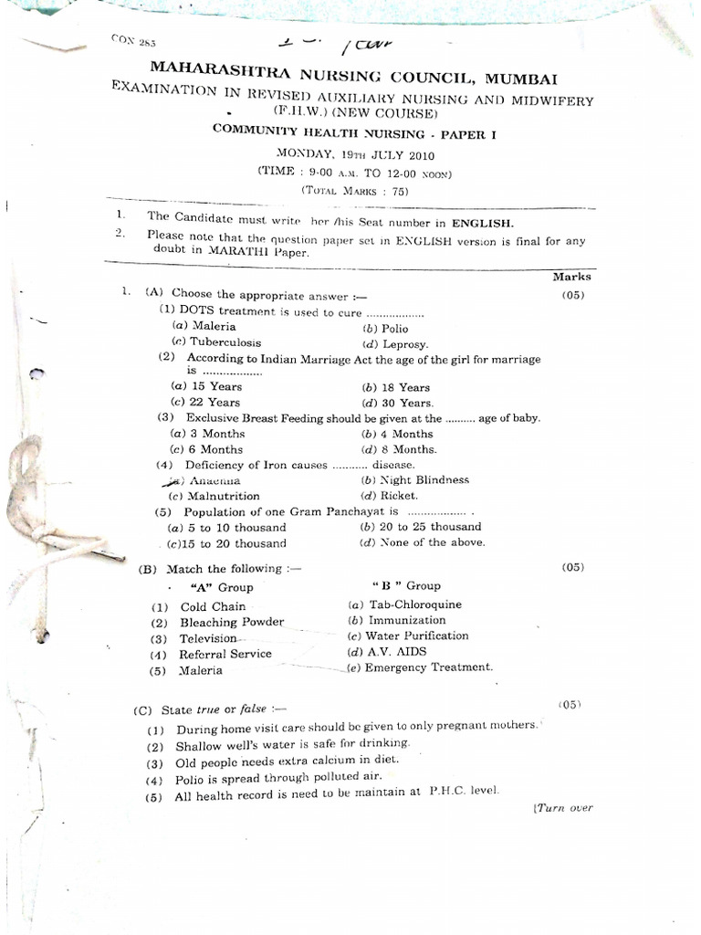 CHN Board Exams Question Paper | PDF