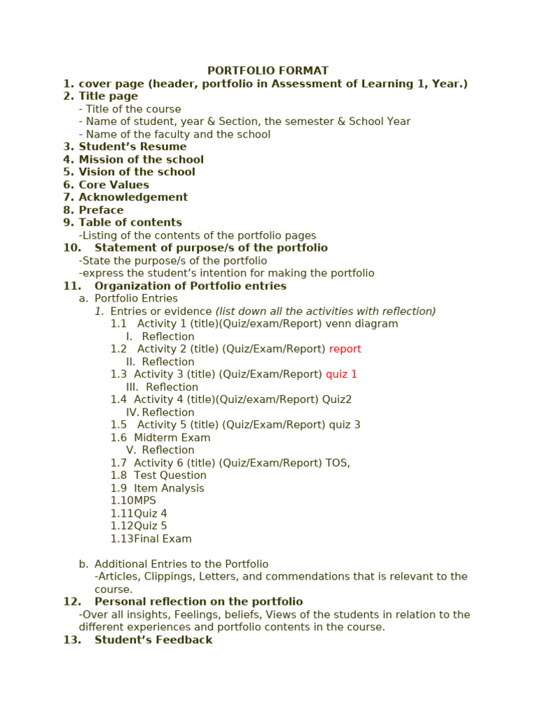 Comprehensive Student Portfolio Guide | PDF