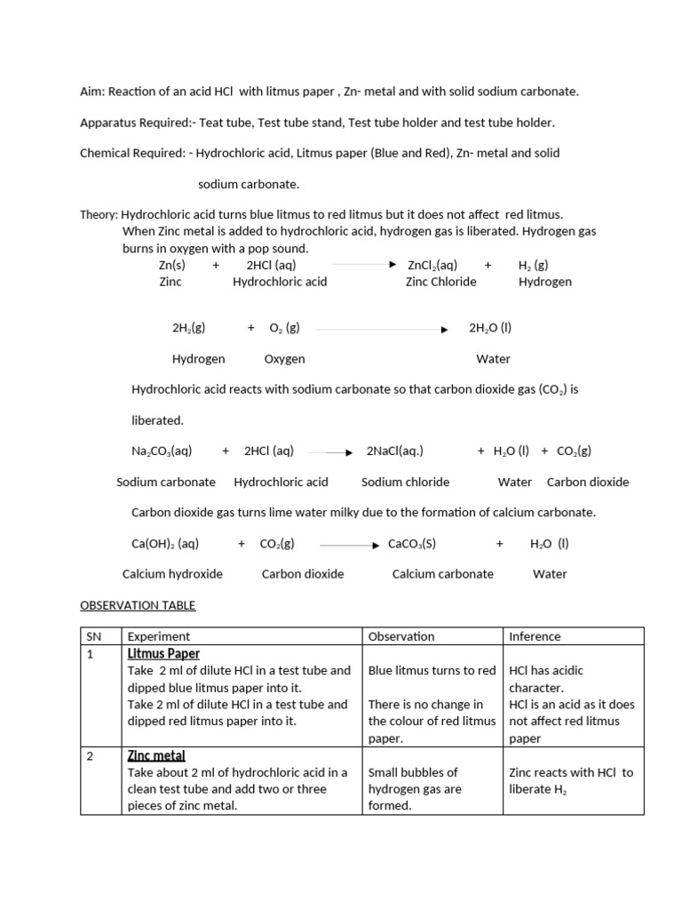 Reaction of an Acid HCl | PDF | Hydrochloric Acid | Acid