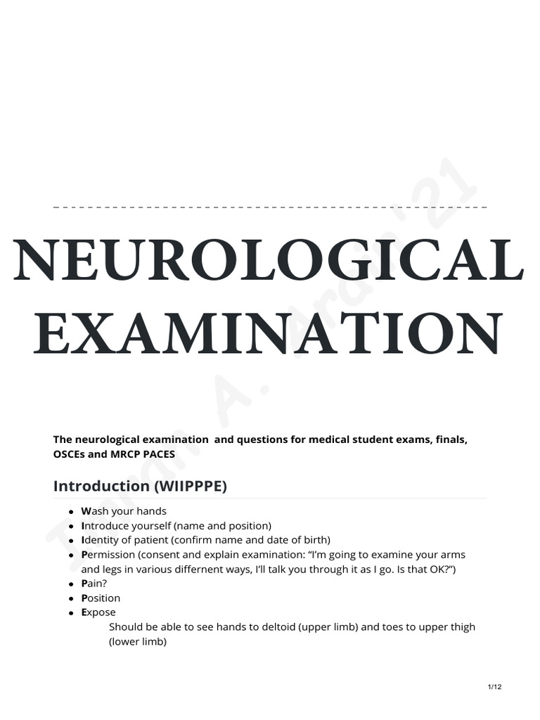 Neurological Examination Guide for Students | PDF | Arm | Human Leg