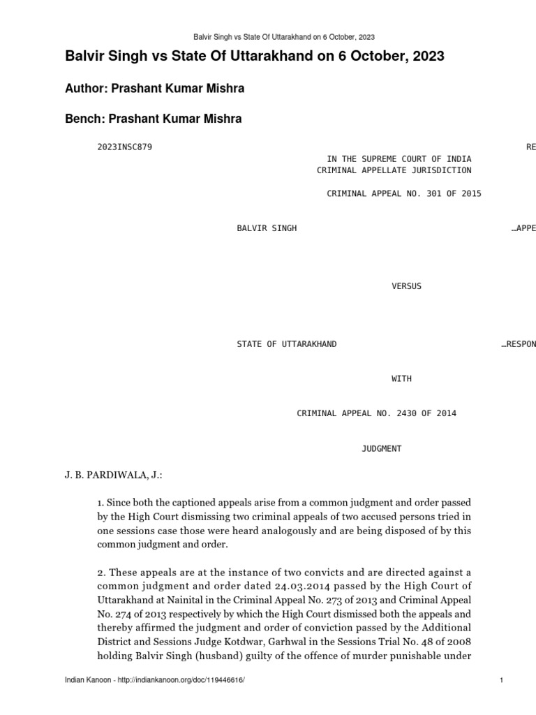 Balvir Singh Vs State of Uttarakhand On 6 October 2023 | PDF | Burden ...