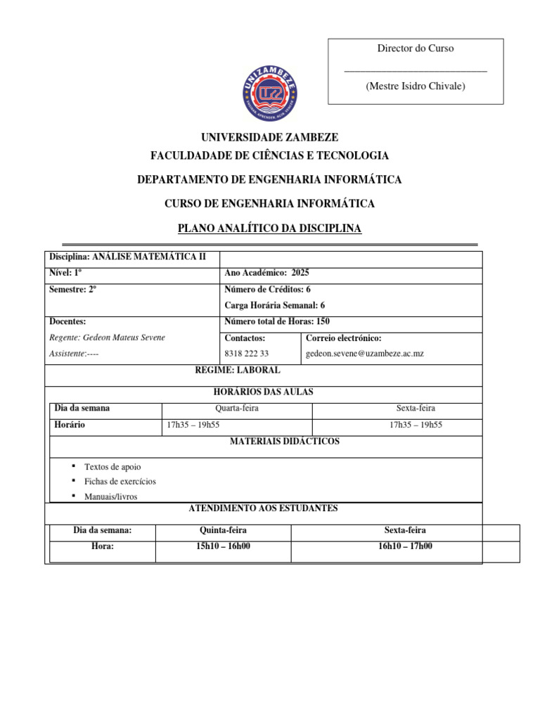 Plano Analítico de AMII 2025 Eng Infor | PDF | Derivado | Integrante