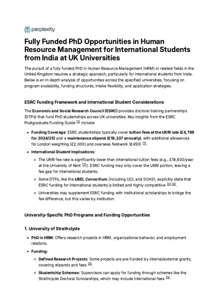 Fully Funded PHD Opportunities in Human Resource M | PDF | Doctor Of ...