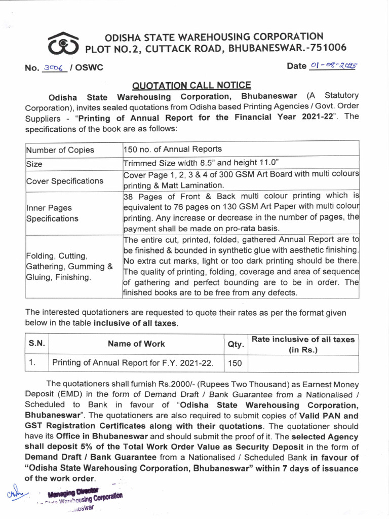 Annual Report Printing Quotation | PDF
