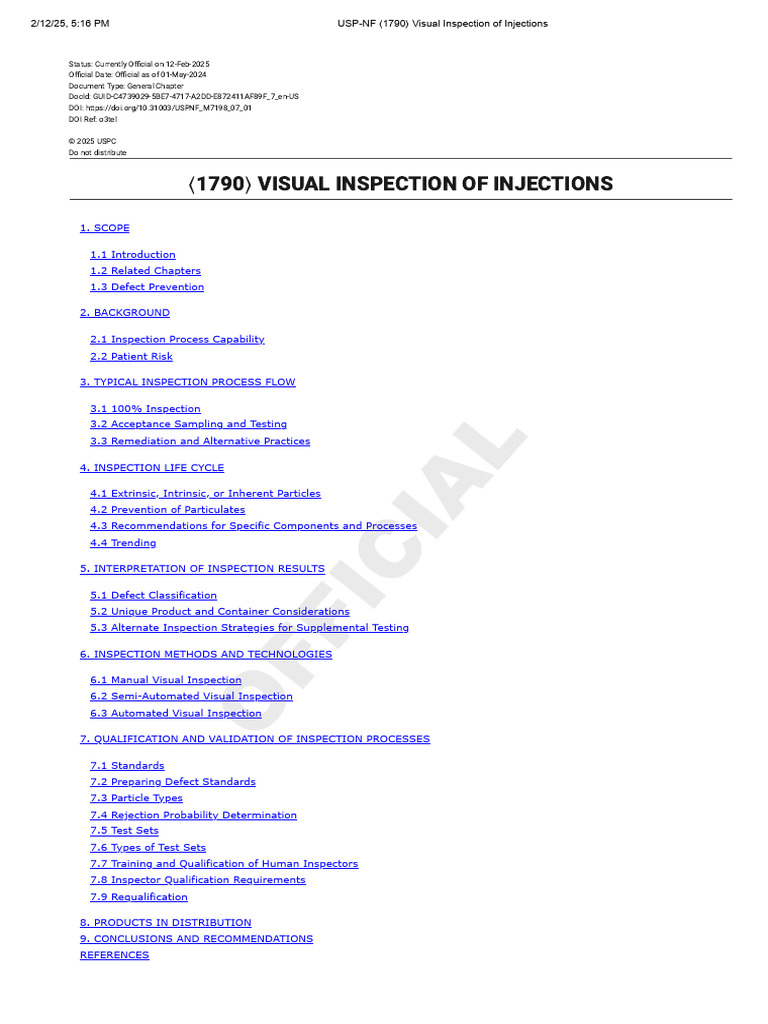 1790 Visual Inspection of Injections | PDF | Solubility | Particulates
