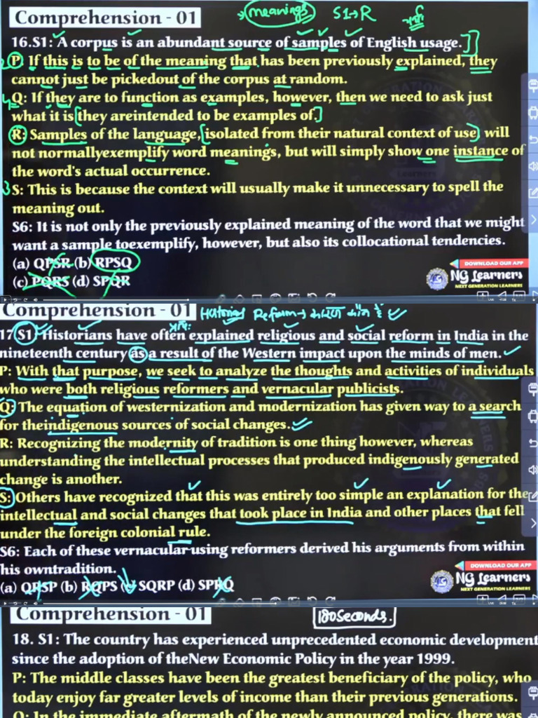 Class 14 I Comprehension I Pqrs | PDF