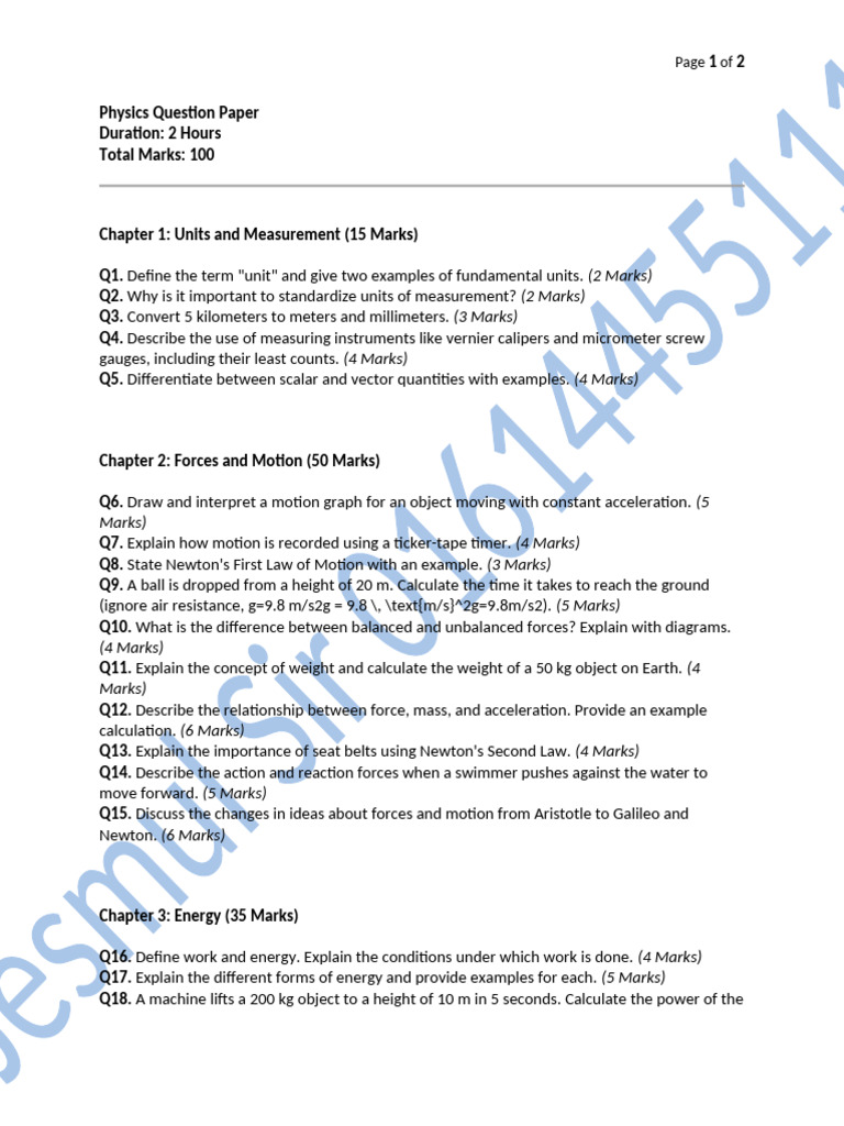 Physics Exam Paper: Units, Forces, Energy | PDF