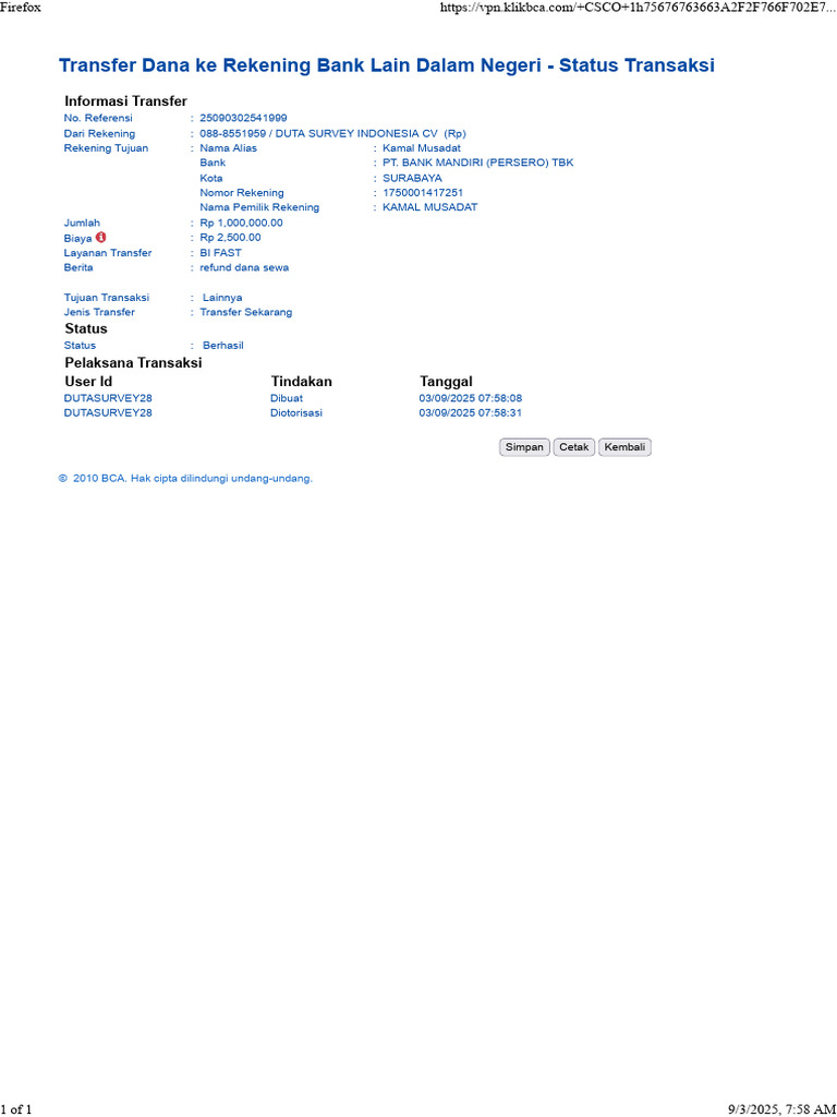 Status Transfer Dana Berhasil 2025 | PDF