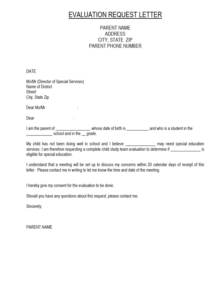 Special Education Evaluation Request Letters | PDF | Individualized ...
