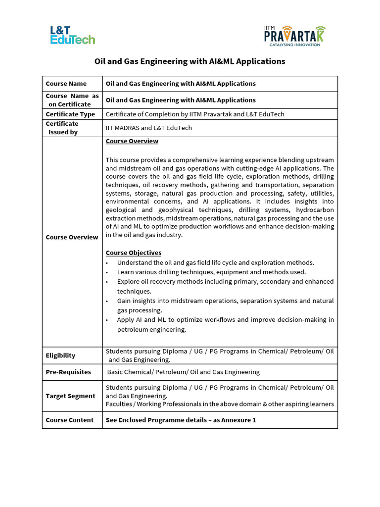 Oil & Gas Engineering with AI/ML Course | PDF | Extraction Of Petroleum ...