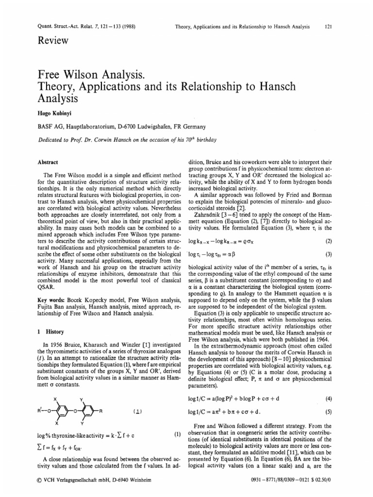 Free Wilson and Hansch Analysis Overview | PDF | Regression Analysis ...