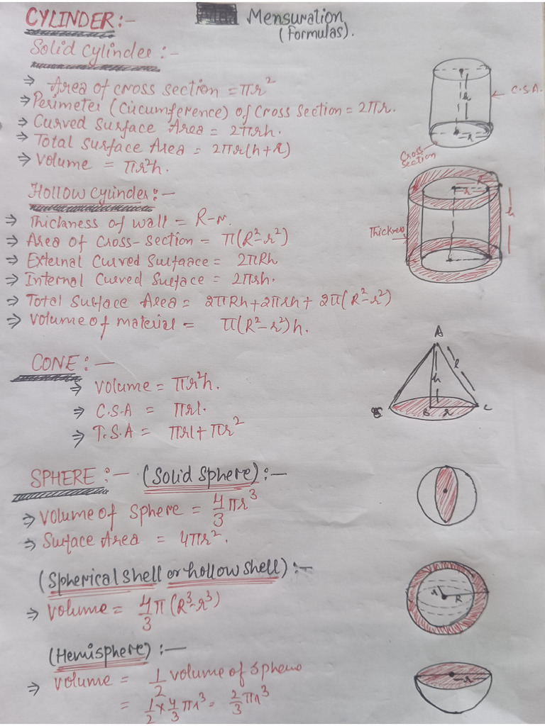 Formulas of Mensuration Icse Class 10th | PDF