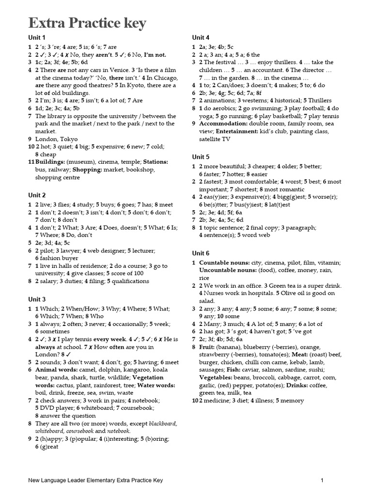 Extra Practice Answer Key 1-6 | PDF | Foods | Cuisine