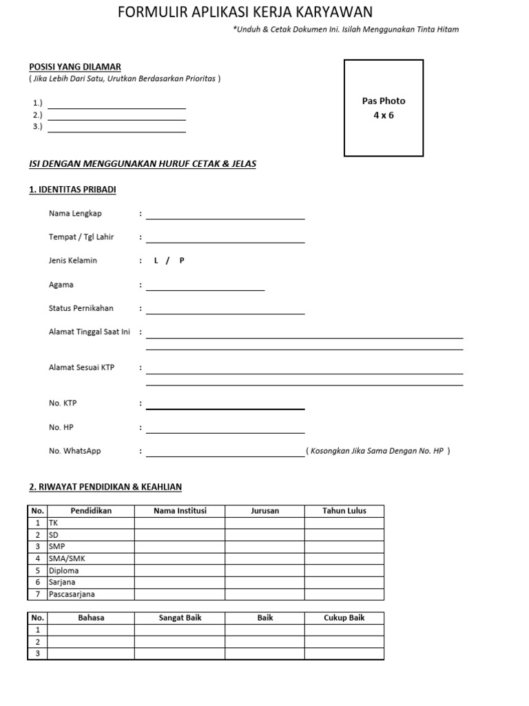 Formulir Aplikasi Kerja Karyawan | PDF