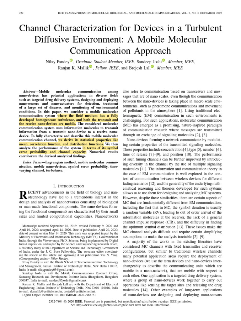 Channel Characterization For Devices in A Turbulent Diffusive ...