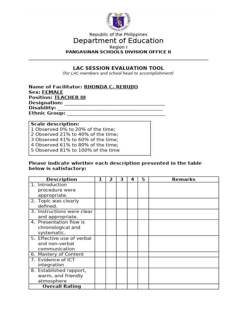 3 LAC Session Evaluation Tool 1 | PDF