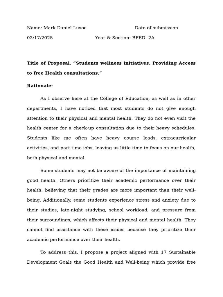 Student Wellness Initiatives Proposal | PDF