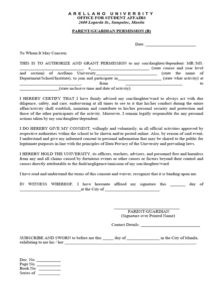 Parent - Guardian Permission (B) | PDF | Justice | Crime & Violence