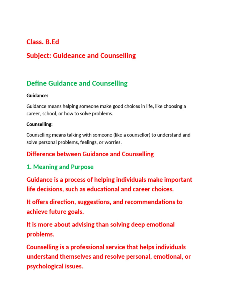 Guidance vs. Counselling Explained | PDF | Counseling Psychology ...