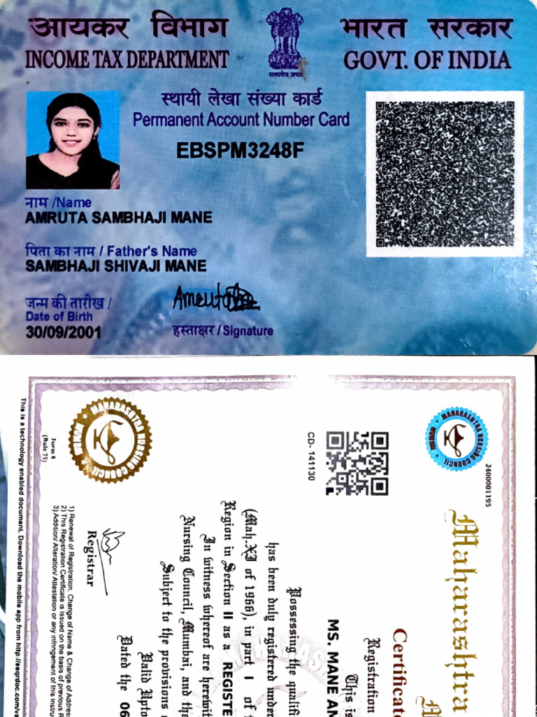 Amruta Mane's Nursing Registration Certificate | PDF | Government Of India