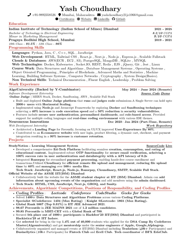 FG3 Yash Resume Coinbase | PDF | Java Script | Web Development