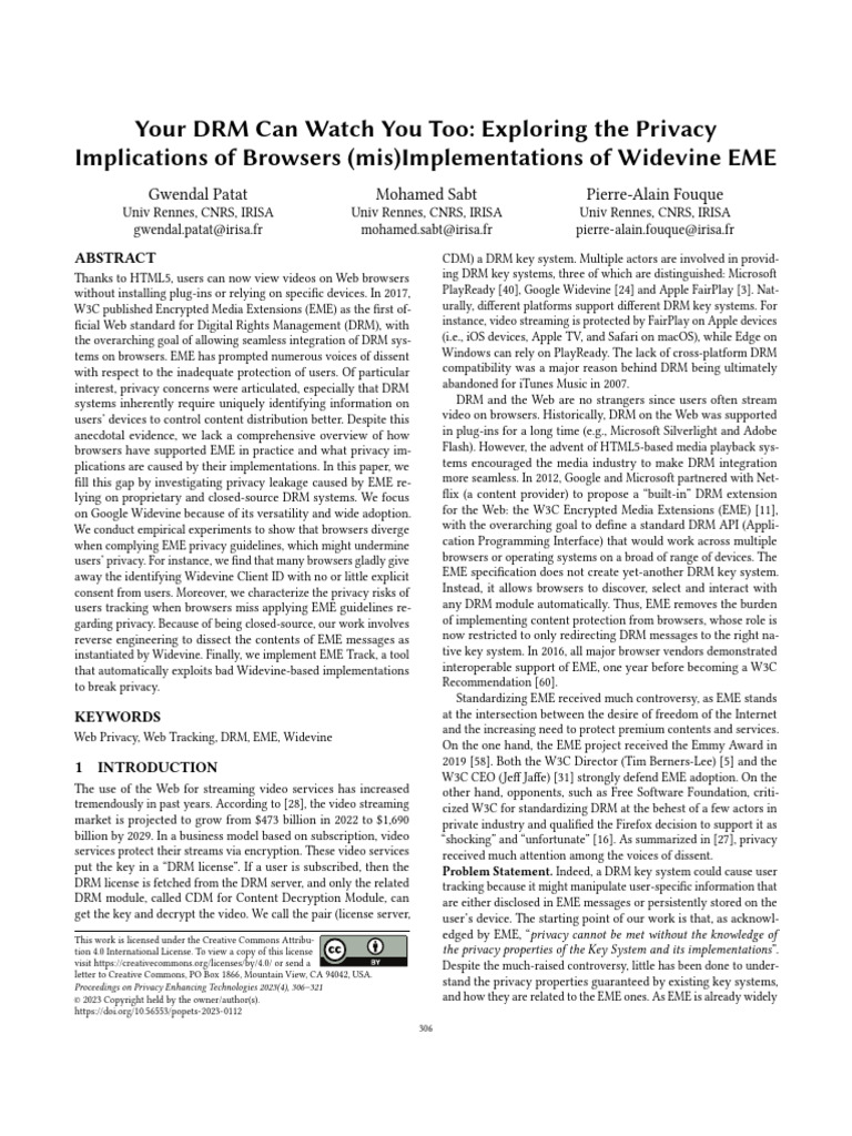 Your DRM Can Watch You Too: Exploring the Privacy Implications of Browsers (mis)Implementations ...