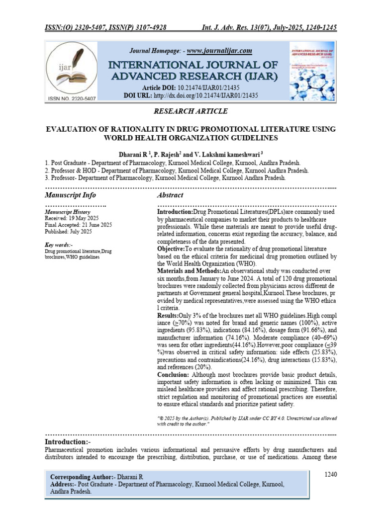 Evaluation of Rationality in Drug Promotional Literature Using World ...