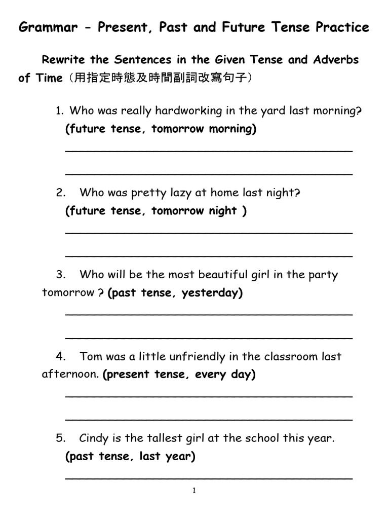 Grammar - Present, Past and Future Tense Practice-2 | PDF