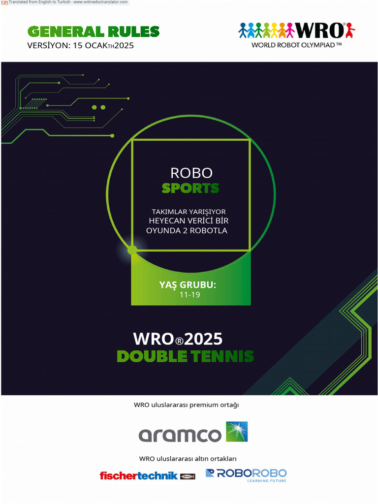 WRO 2025 RoboSports Double Tennis General Rules - En.tr | PDF