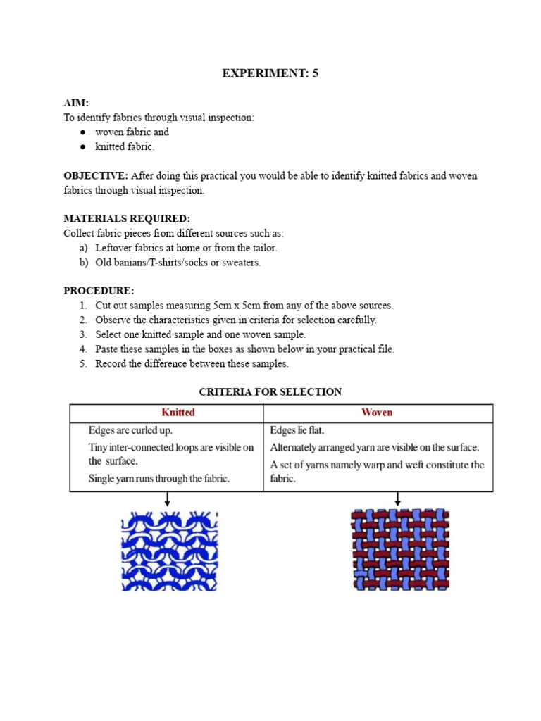 Nios Home Science Practical Experiment 5 and 6 | PDF | Knitting | Textiles