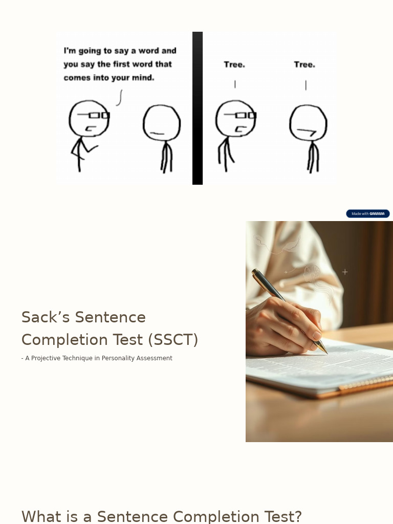Sack's Sentence Completion Test Overview | PDF | Goal | Attitude ...