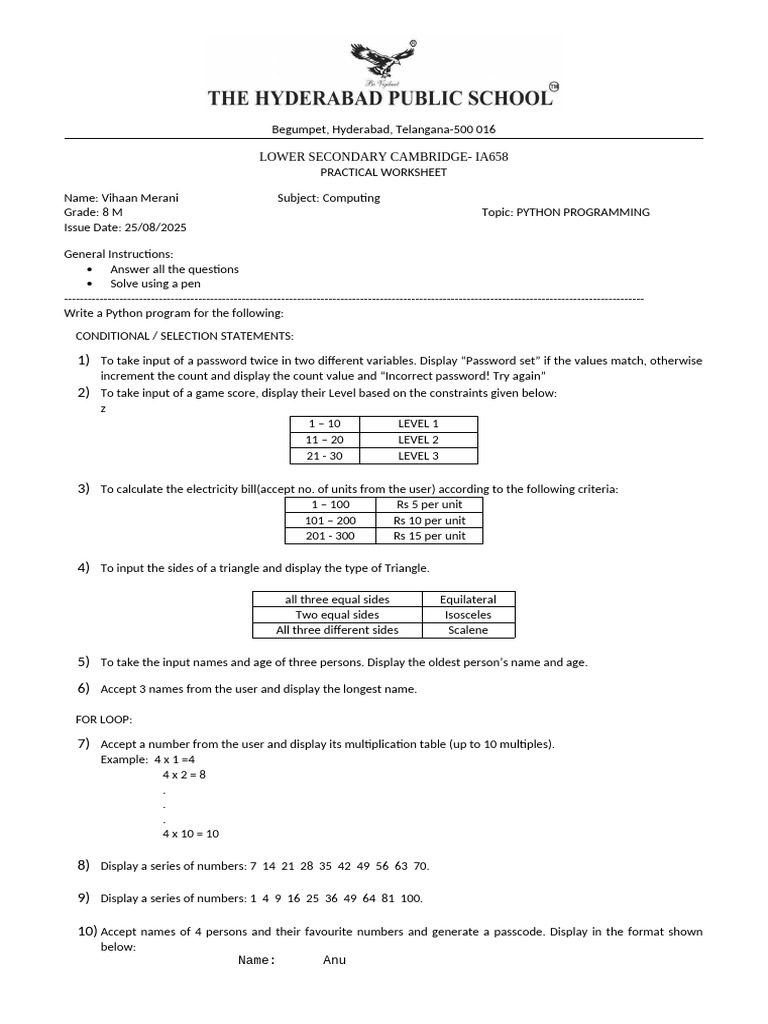 8 - Comp - Practical Worksheet - 19 Aug 2025 | PDF | Control Flow | Password