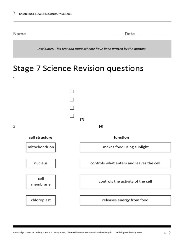 Year 7 Science Revision Questions | PDF | Chemical Substances | Chemistry