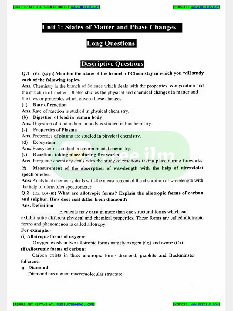 9th Chemistry New Ch1 Long Q | PDF