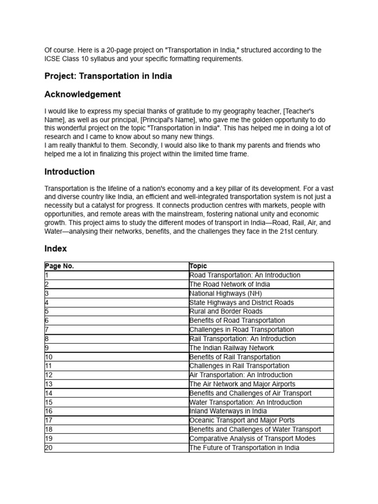 Create An Class 10th Icse Project Geography of 20 ... | PDF | Transport | Rail Transport