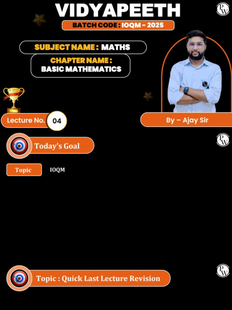Lecture-04 Basic Mathemtics Maths IOQM Ajay Gour Sir Anil Kumawat | PDF