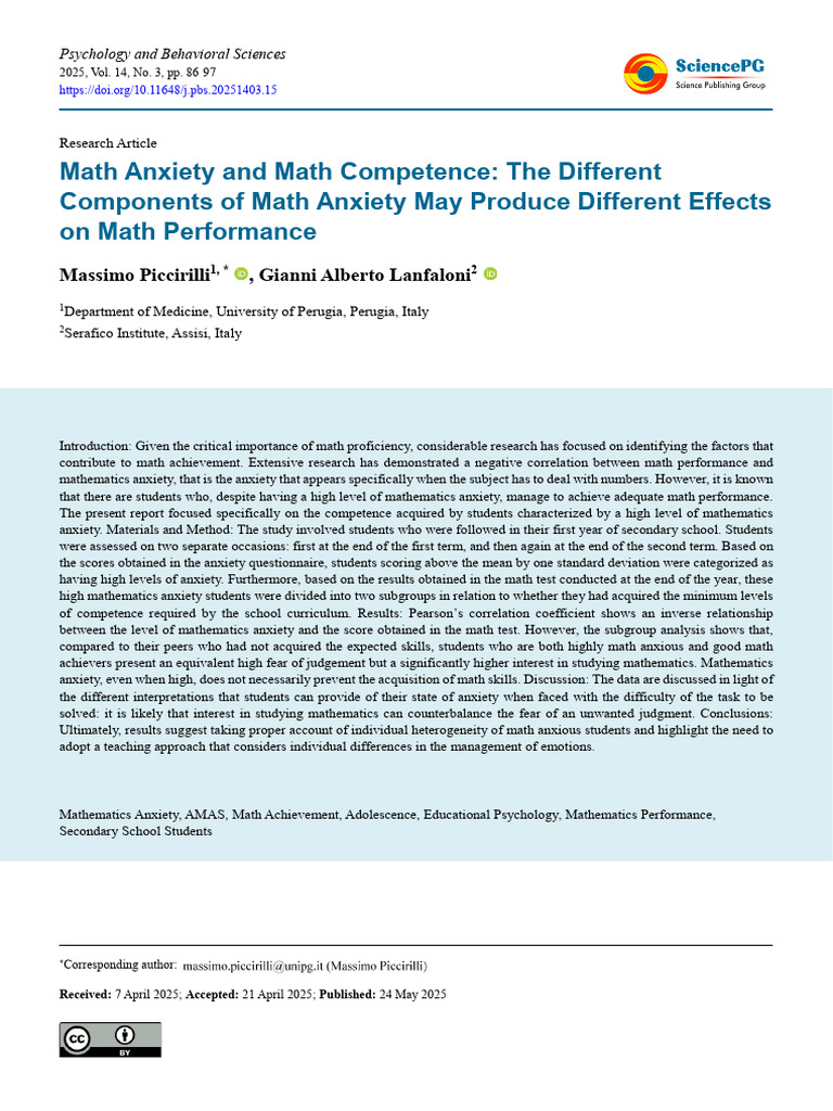 Math Anxiety and Math Competence The Different Com | PDF | Mathematics ...