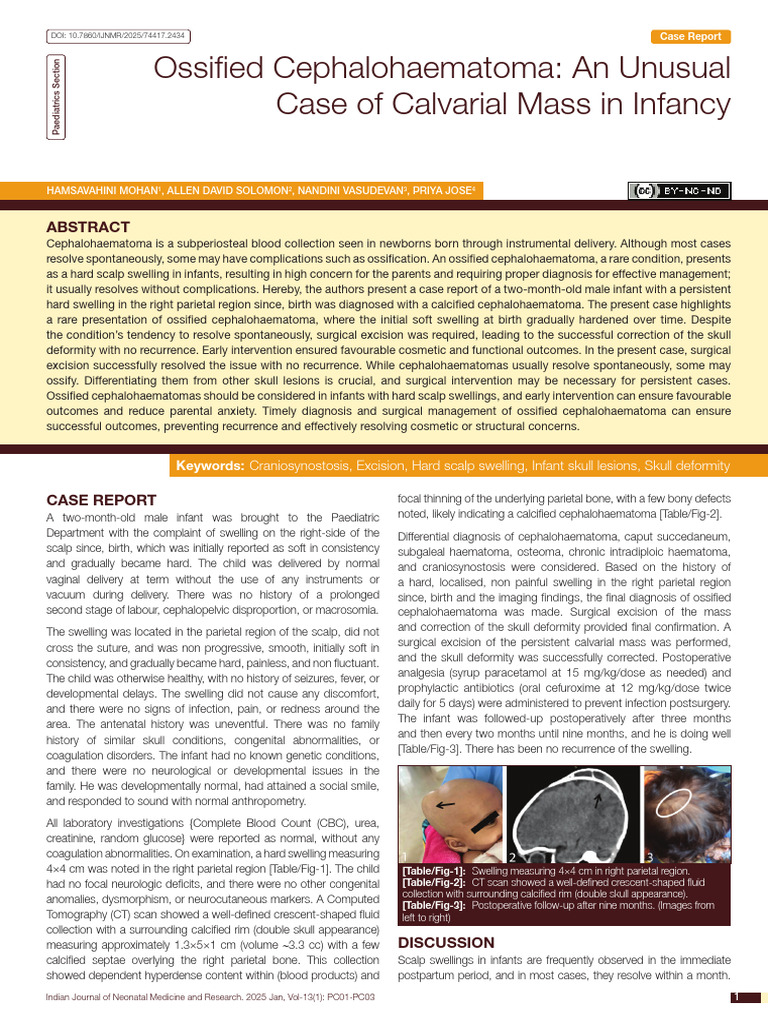 Ossified Cephalohaematoma - An Unusual Case of Calvarial Mass in ...