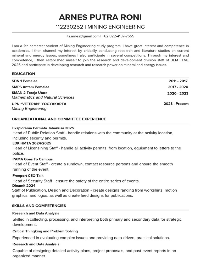 CV - Arnes Putra Roni.pdf | PDF