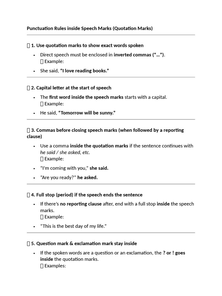 Speech Marks Punctuation Rules | PDF | Punctuation | Quotation Mark