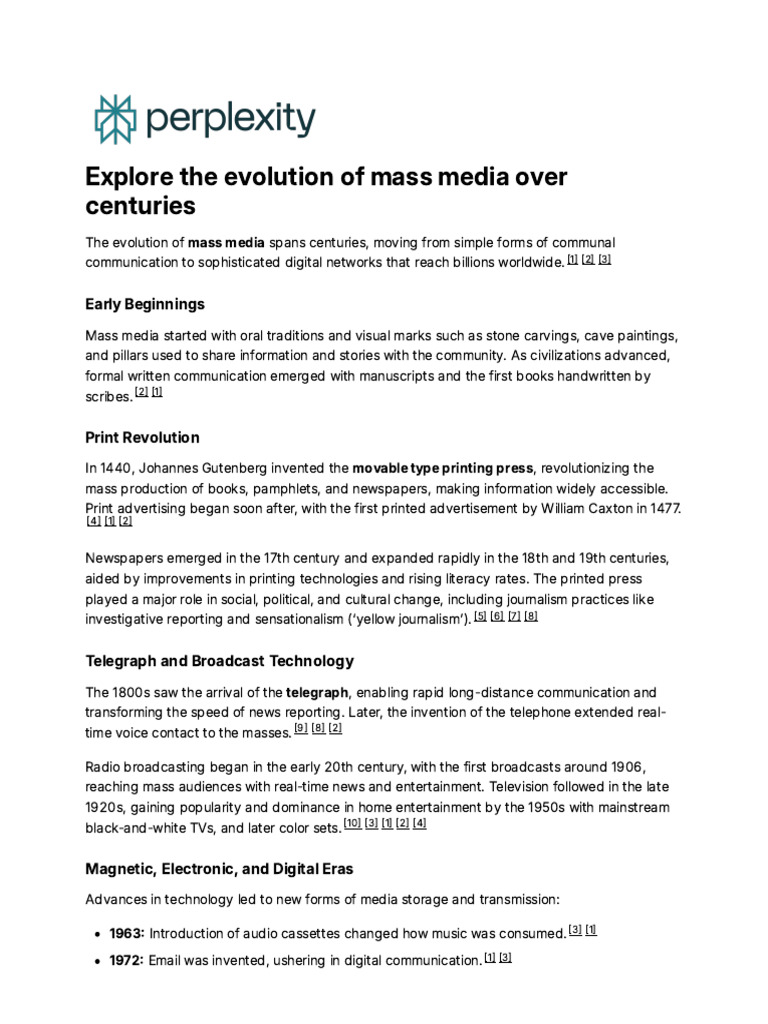 Explore The Evolution of Mass Media Over Centuries | PDF | Mass Media ...