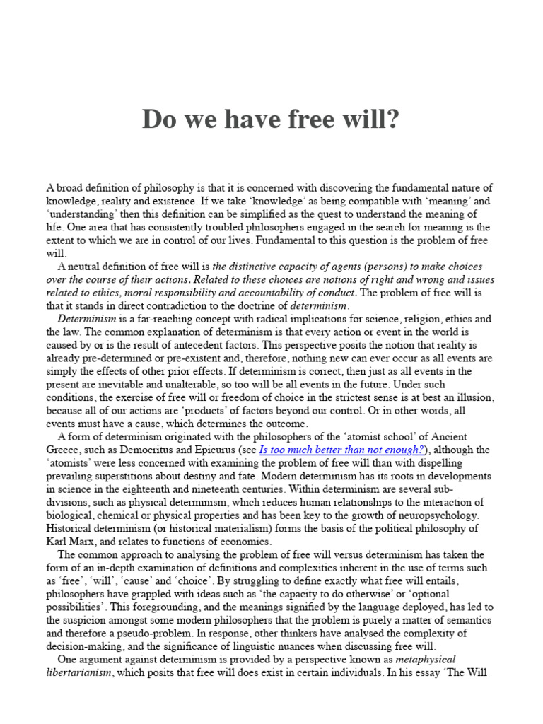 Do We Have Free Will - Alain Stephen - Why We Think The Things We Think ...